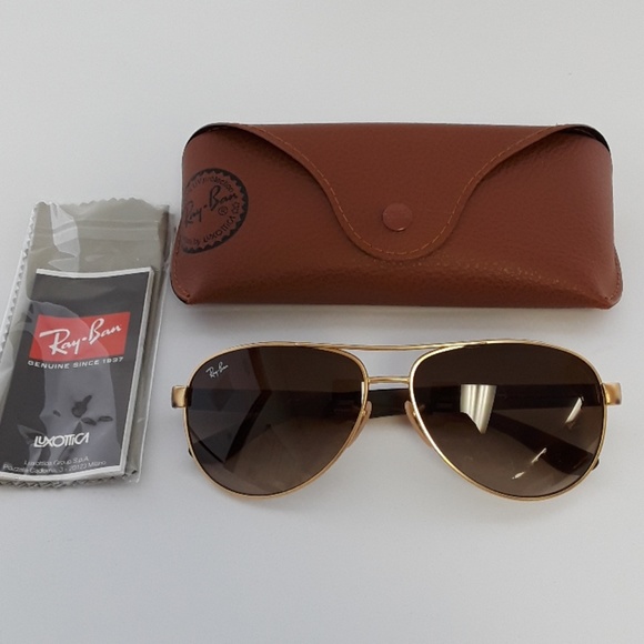 Ray-Ban | Accessories | New Rayban Rb3457 Gld Frame Brown Lens ...
